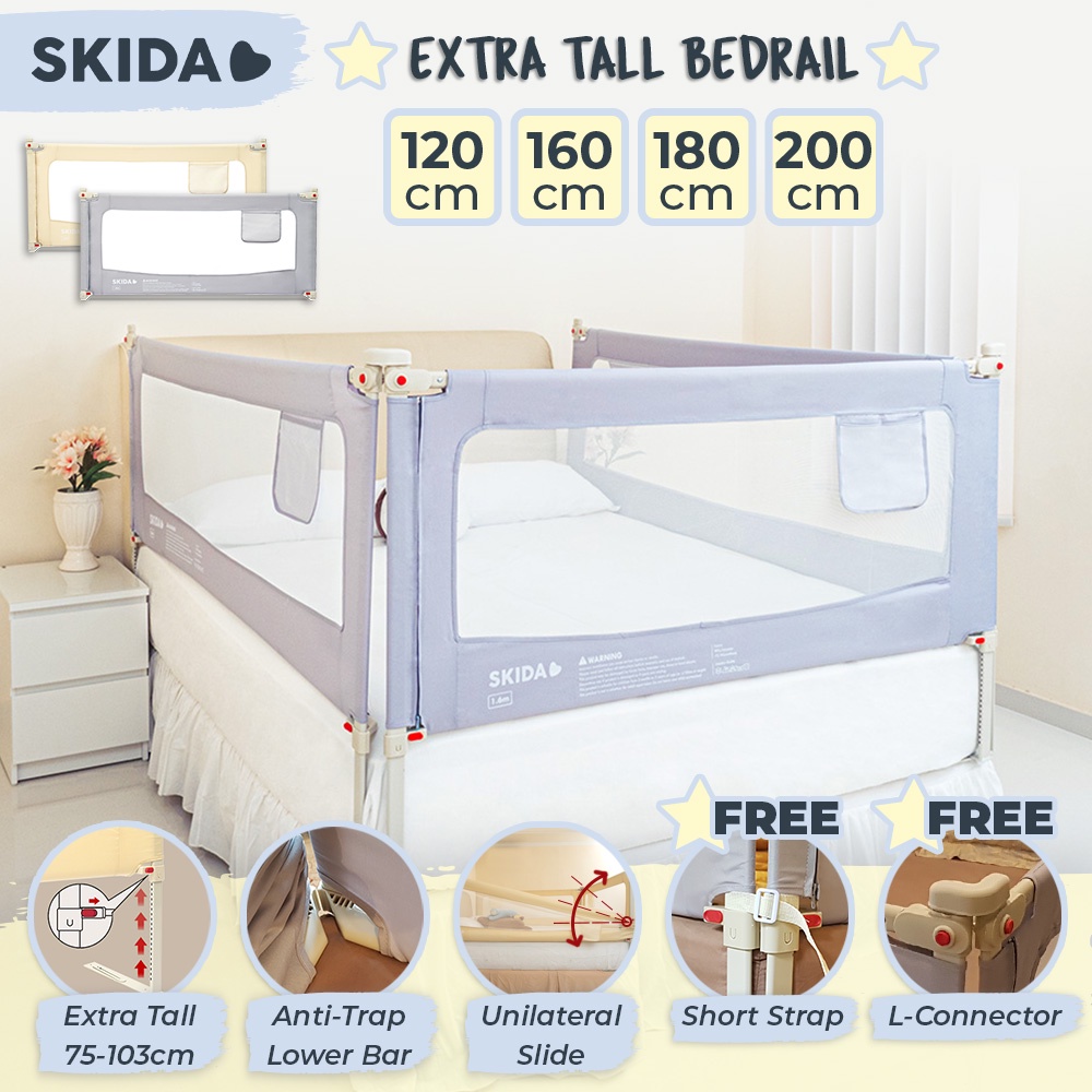 Jual SKIDA Bed Rail Extra Tall 120cm 160cm 180cm 200cm Slide Down Bedrail Pagar Pengaman Ranjang ...