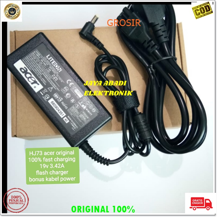 Jual J78 ORIGINAL ACER ADAPTOR LAPTOP SATU SET KABEL POWERNYA 19V 3.42A ...