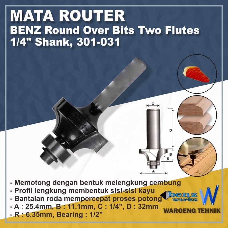 Jual Mata Router BENZ Round Over Bits Two Flutes 301-031 | Shopee Indonesia