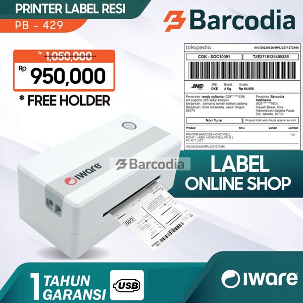 Jual BARCODIA Iware BI-429 Label Printer Barcode 110mm Usb Bluetooth ...