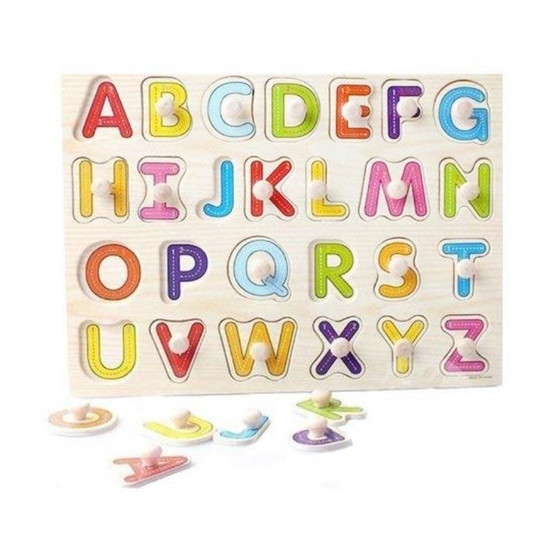 Jual Mainan Kayu Puzzle ABC Knob - Mainan Puzzle Kayu Huruf Alphabets ...