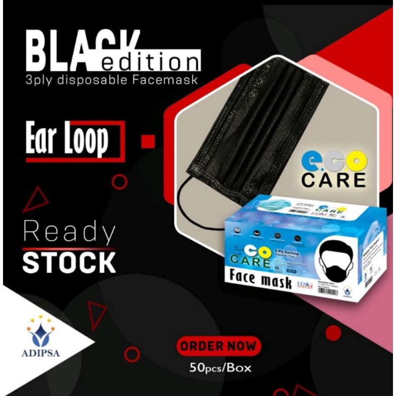 Jual Masker Eco Care 3 Ply Black Edition ( Isi 50 Pcs / Box ) | Shopee ...