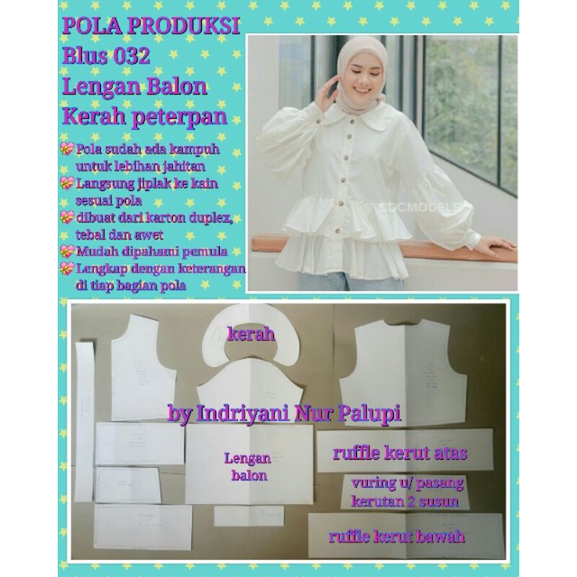 Jual POLA BAJU Untuk PRODUKSI BLUS 032 Lengan Balon - Pola Instan ...