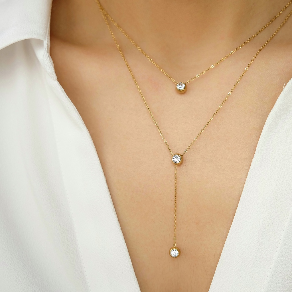 Jual Round Zirconia Lariat Dainty Necklace — 18K Gold Plated Rose ...