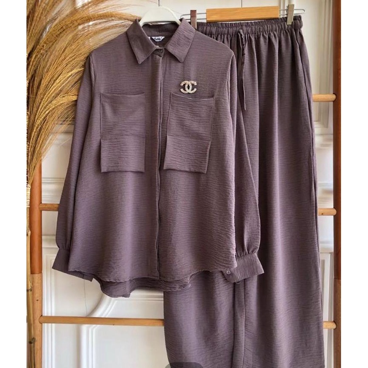 Jual Talia set setelan polos wanita kantong dua bahan crinkel terbaru ...
