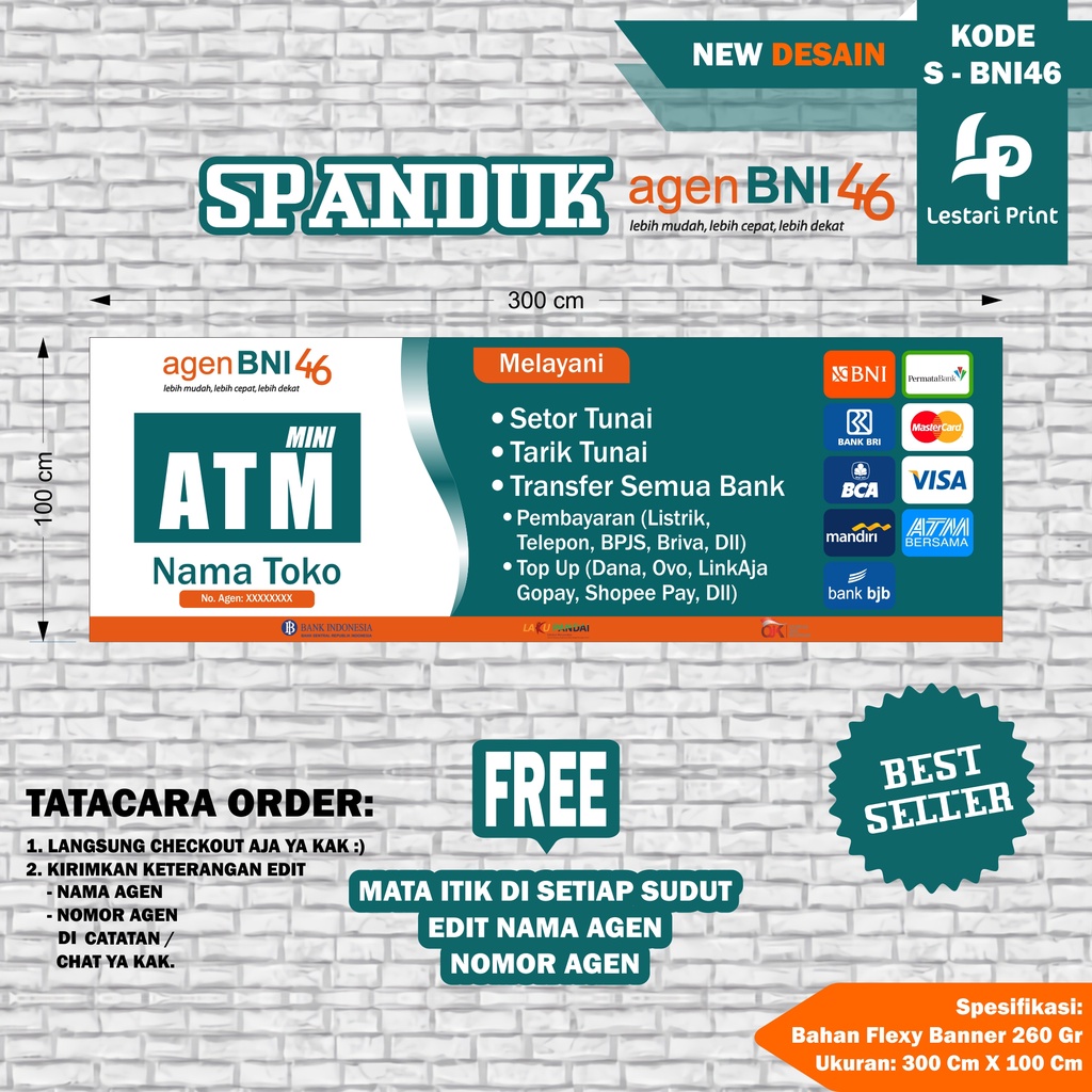 Jual SPANDUK AGEN BNI 46 3 METER X 1METER / BANNER AGEN BNI 46 ...