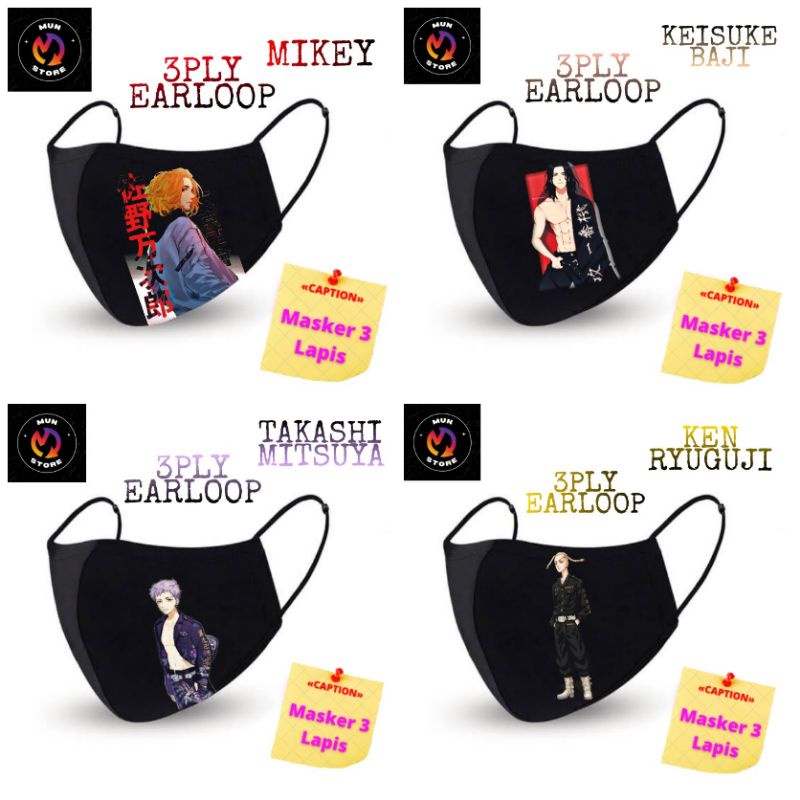 Jual Masker Kain 3 Lapis Earloop Logo Karakter Tokyo Revengers / 3Ply ...
