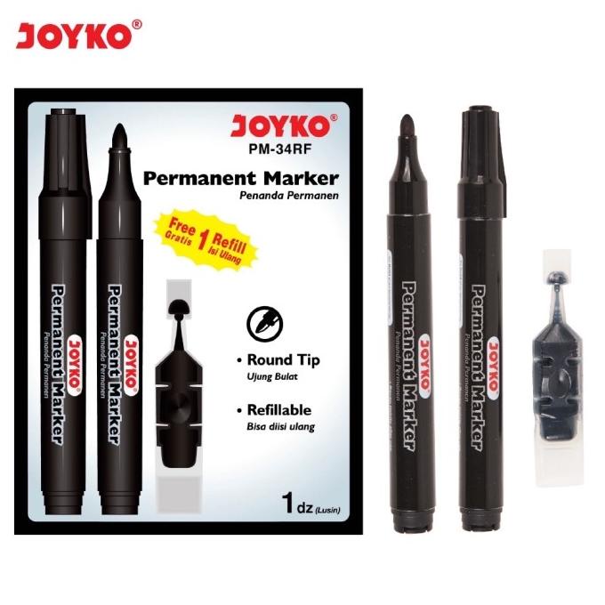 Jual PROMO Permanent Marker Spidol Permanen Joyko PM-34RF Refillable 1 ...