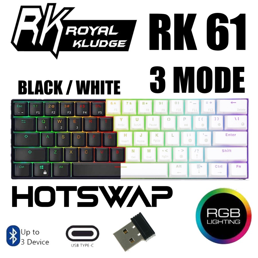 Jual !!NEWEST VERSION!! ROYAL KLUDGE RK61 RGB 60% 61 Keys HOTSWAP Dual ...