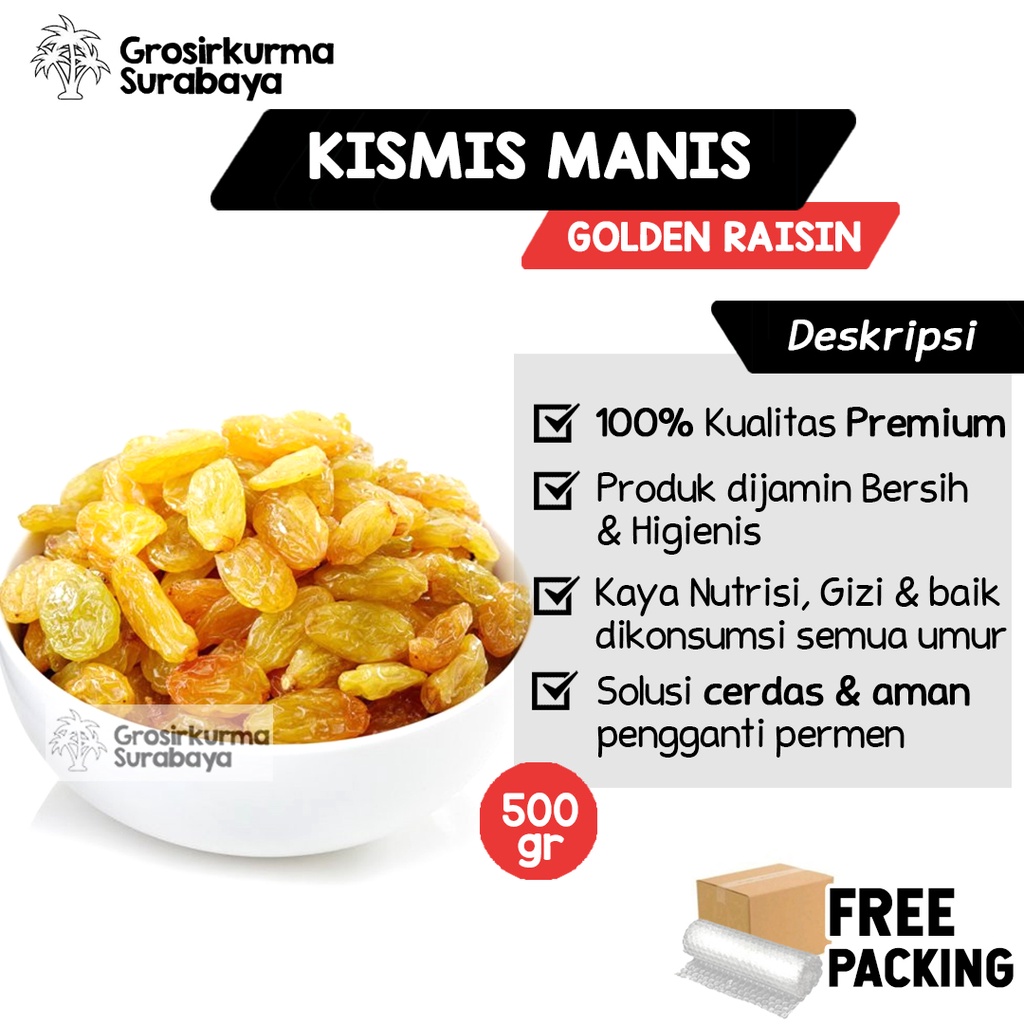 Jual Kismis Anggur Golden Raisin 500gr Manis Asam Enak Untuk Camilan ...