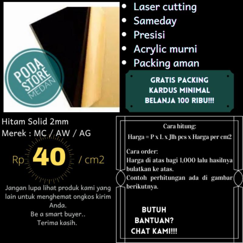 Jual Acrylic Hitam Solid 2mm Premium Quality / Akrilik hitam 2mm ...