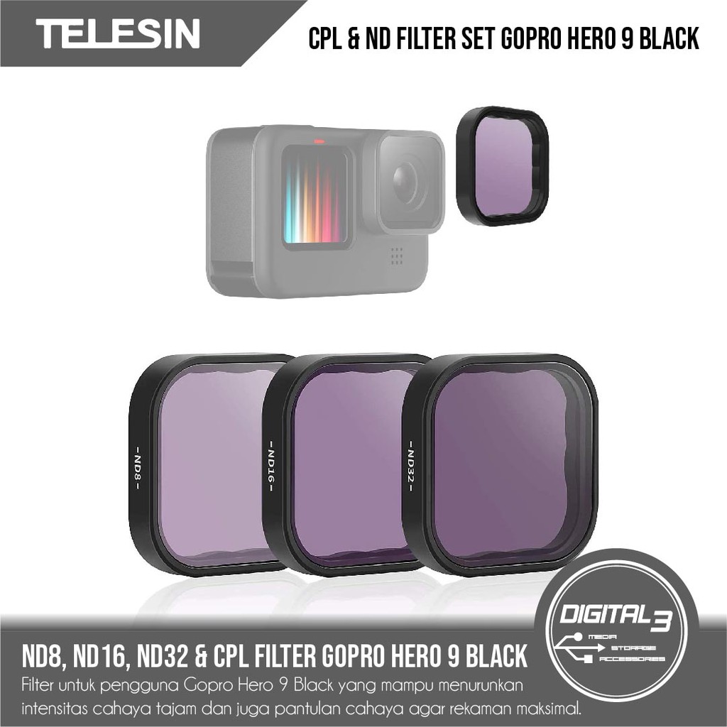 Jual Telesin Filter Set Gopro Hero 9 / 10 / 11 / 12 Black Lensa Filters ...