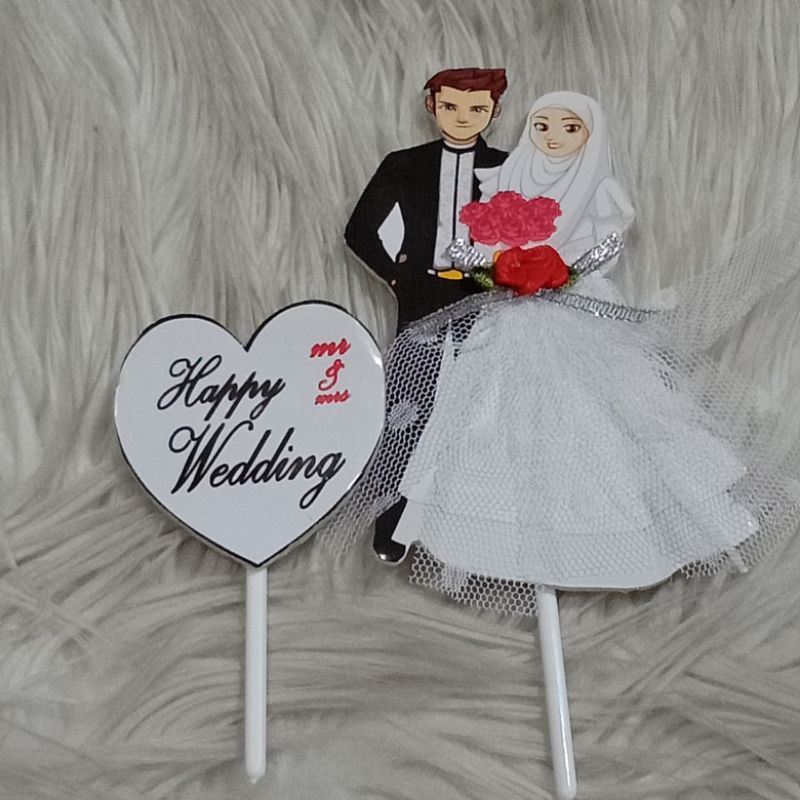 Jual cake topper happy wedding putih | Shopee Indonesia