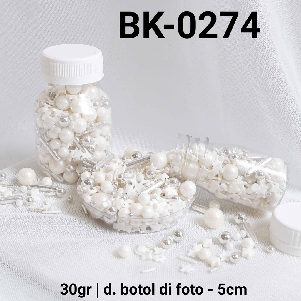 Jual BK-0274 Sprinkles sprinkle springkel 30gr putih perak mutiara hati ...