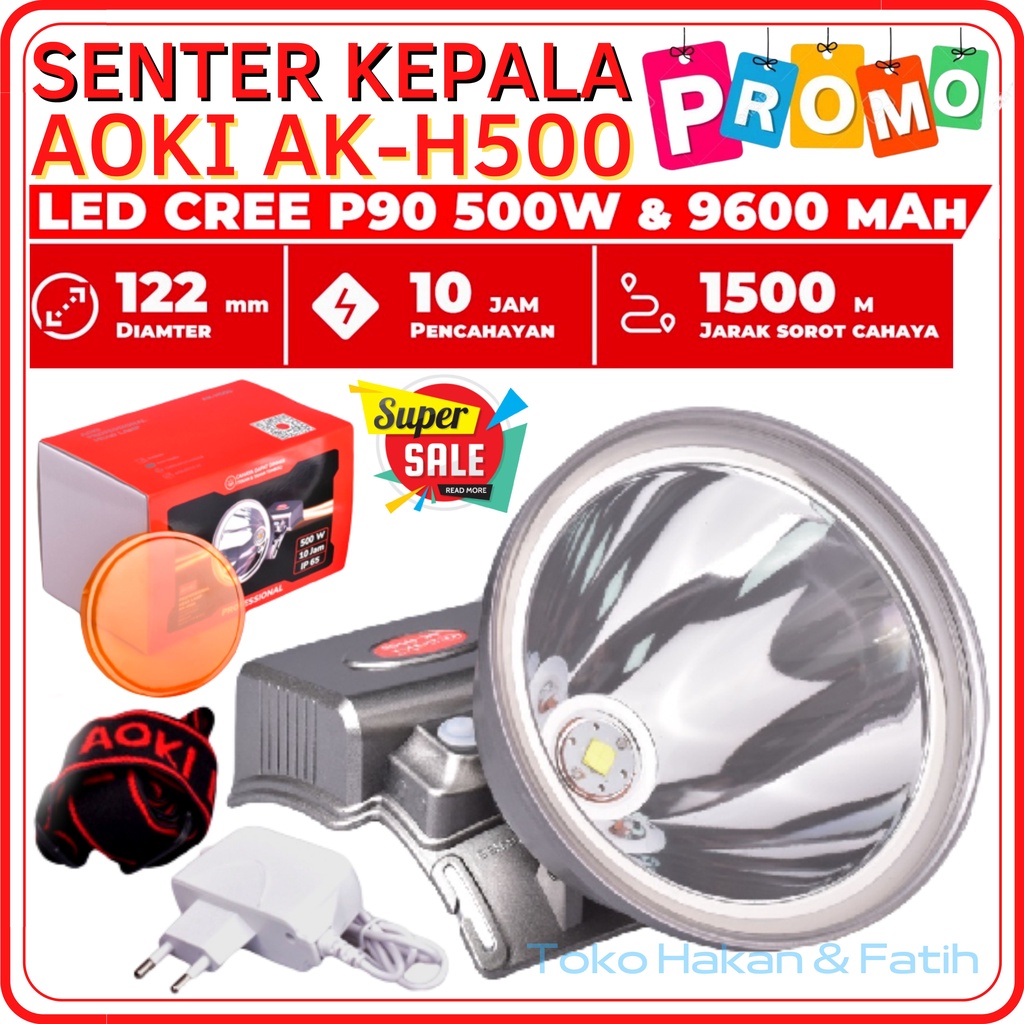 Jual Senter Kepala JUMBO Led 500W - Senter Kepala LED Aoki AK-H500 ...