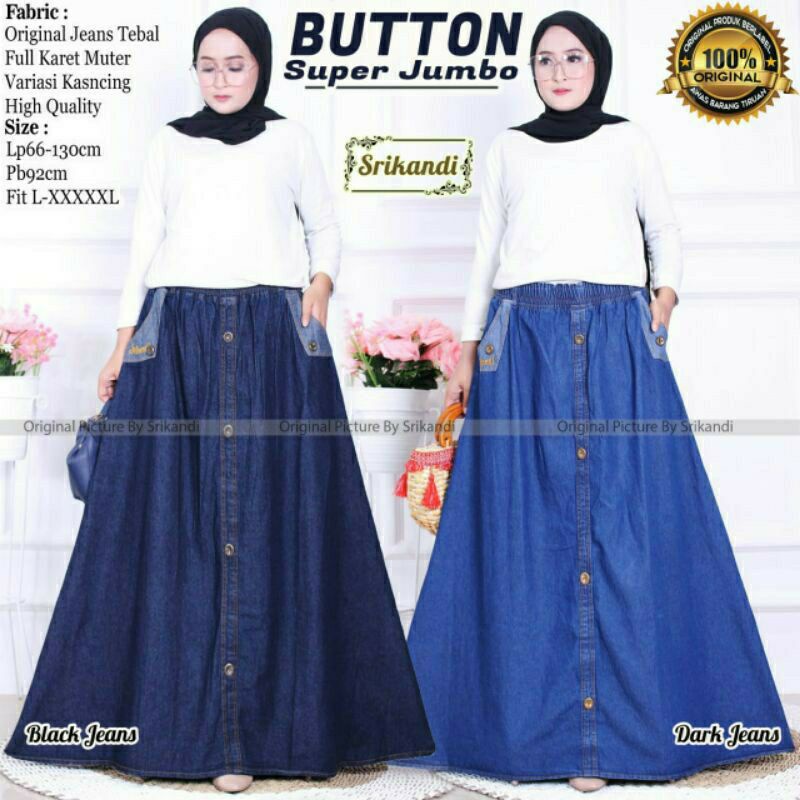 Jual Rok kancing Jeans Jumbo XXXL // Rok Jeans Wanita Jumbo fariasi ...