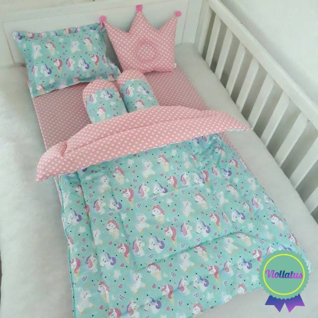 Jual Set kasur bayi dan selimut bantal guling bayi motif pony polka ...
