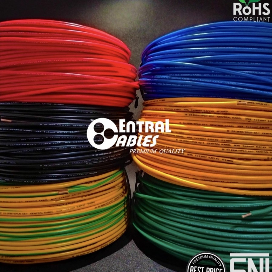 Jual SNI CENTRAL KABEL NYA 4 Sqmm 750V LMK 50Meter ( NYA / BV 4mm 1x4mm ...
