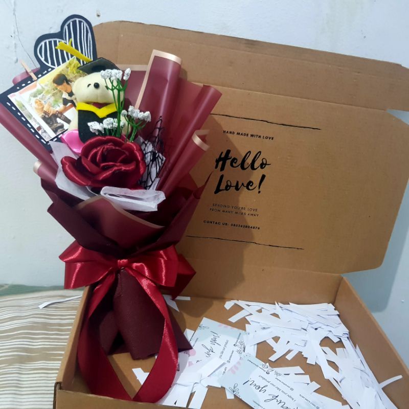 Jual buket bunga boneka wisuda bear mini plus box bucket bouquet ...