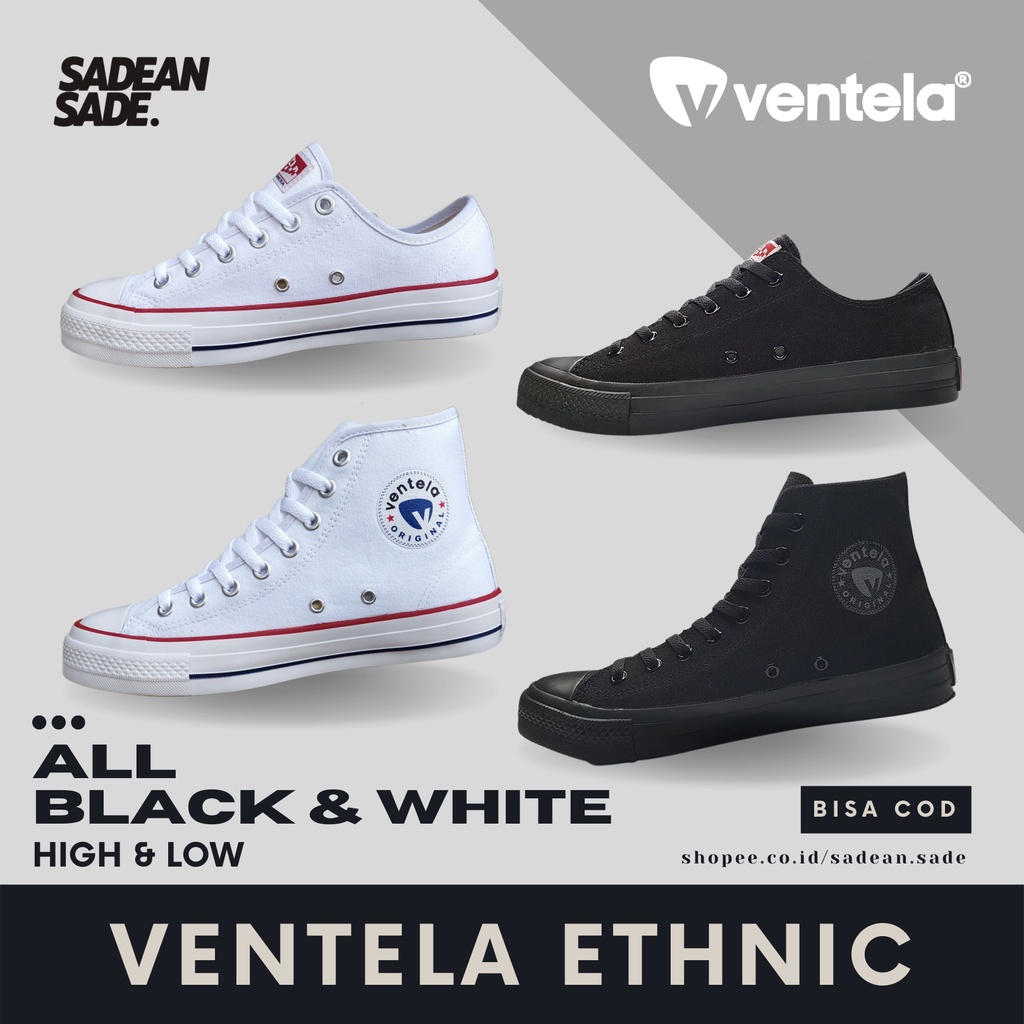 Jual Sepatu Ventela Ethnic All Black, All White - High and Low | Shopee Indonesia