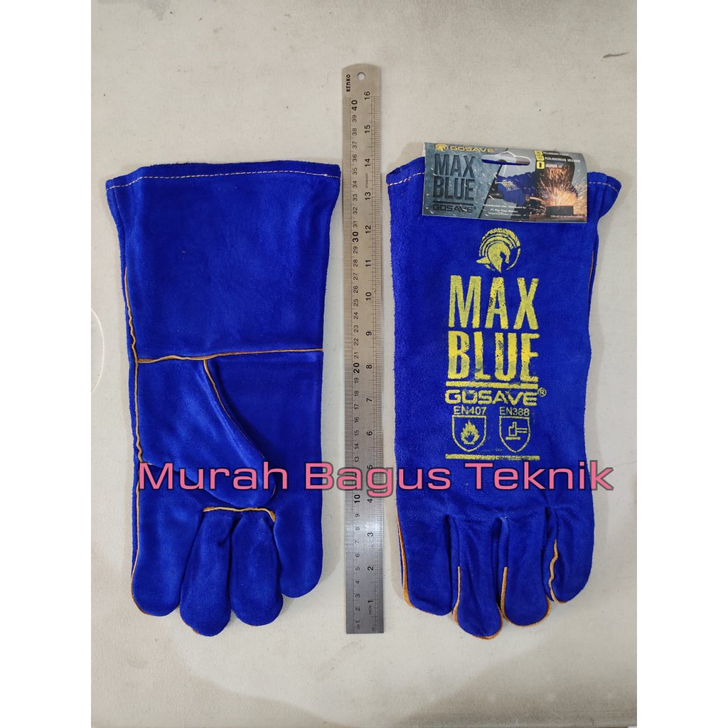 Jual SARUNG TANGAN LAS KULIT 14" BIRU MAXBLUE / GLOVES PROTECTION MAX ...