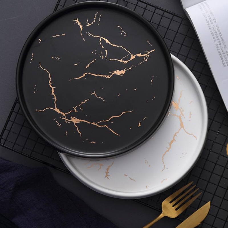 Jual Piring Keramik Motif Marmer Emas / Ceramic Golden Marble Plate ...
