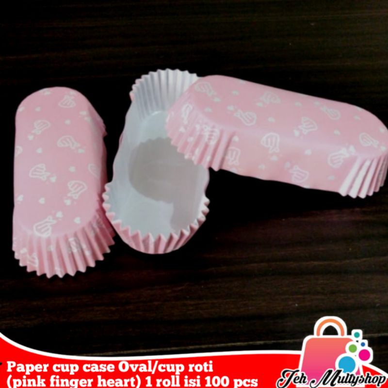 Jual Paper cup case Oval/cup roti (pink finger heart) 1 roll isi 100 ...