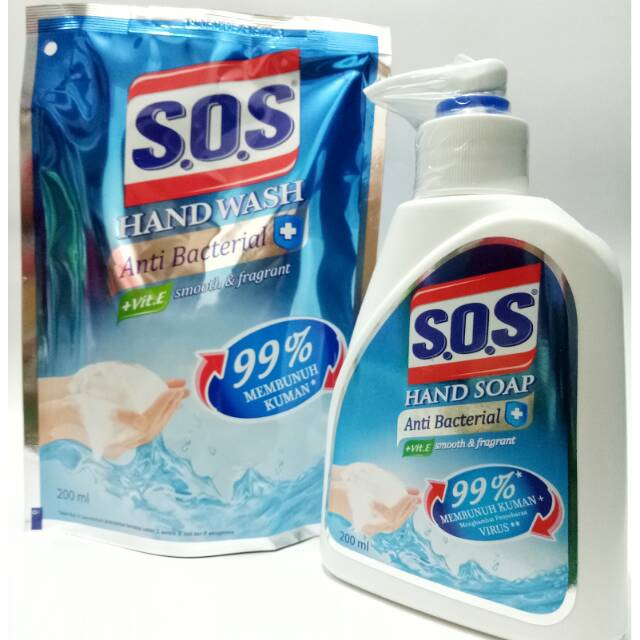 Jual SOS Hand Wash Anti Bacterial Smooth & Fragrant Pump 200ml / Refill ...