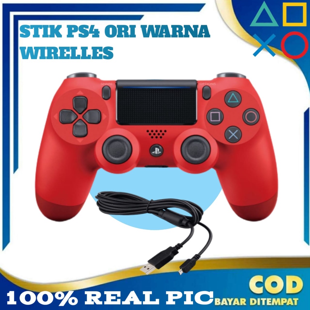 Jual Stik PS4 Joystick LighBar Ori Pabrik Warna merah Free Charger Usb ...