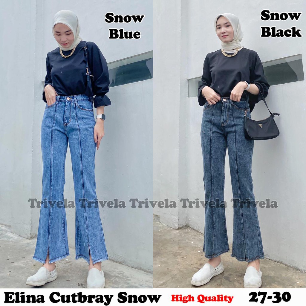 Jual Elina Cutbray Jeans Snow / Jeans Cutbray Highwaist / Celana Jeans ...
