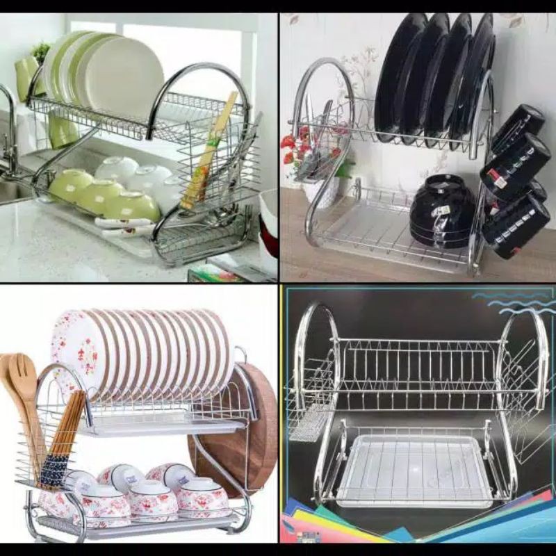 Jual Rak piring stainless 2 tingkat muat 12 piring | Shopee Indonesia