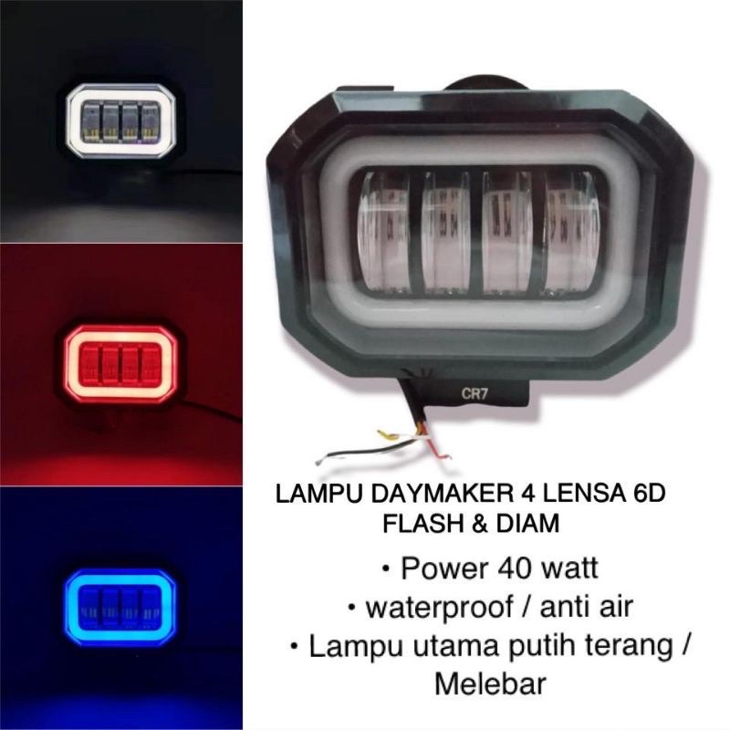 Jual LAMPU TEMBAK 4 MATA LED MODEL KOTAK 40 WATT LENSA 6D MOTOR MOBIL ...