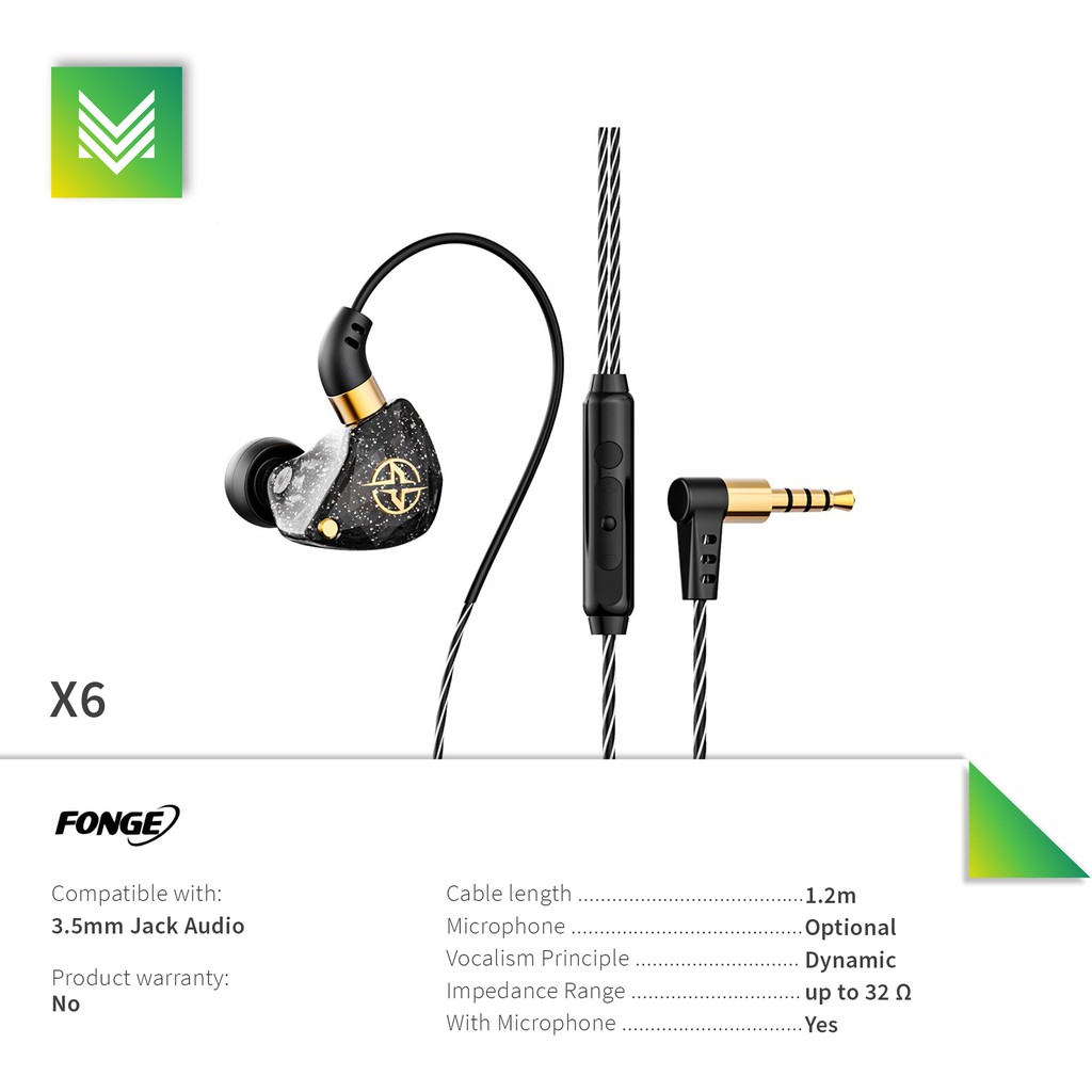 Jual Fonge X6 with Mic Earphone In-Ear Heavy Bass Subwoofer Large ...