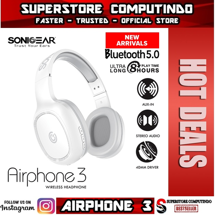 Jual SONICGEAR AIRPHONE 3- Wireless Headset with Strong Bass & Clear ...