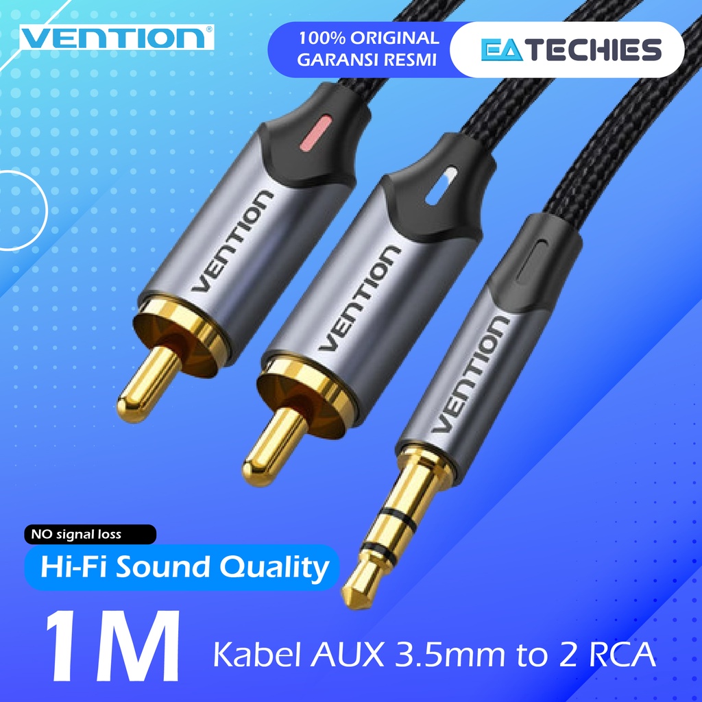Jual [1M] Vention Kabel Speaker 2 RCA to 3.5mm Aux Audio Jack Braided ...