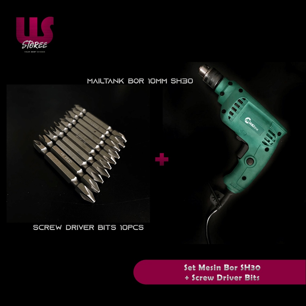 Jual SET MESIN BOR LISTRIK 10MM DAN MATA BOR ANGIN Screw Driver Bits ...