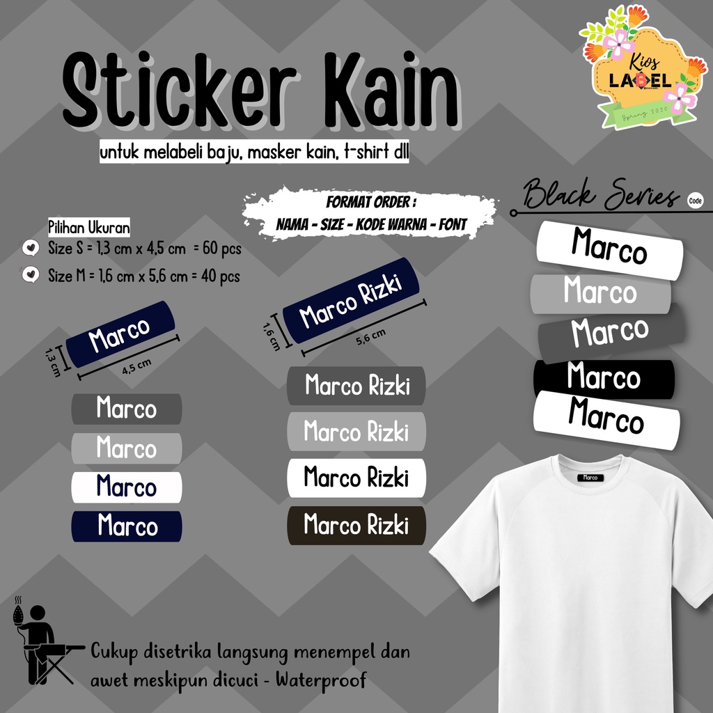 Jual [BISA SATUAN] Stiker Kain nama custom sablon kain sticker setrika ...