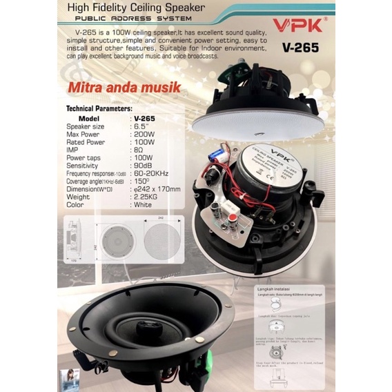 Jual Speaker ceiling plafon public address vpk v265 6.5" 200watt | Shopee Indonesia