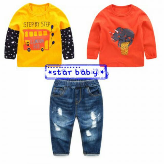 Jual BOY 0339 Casual Boy Set Longsuit Ripped Jeans London Bus ...