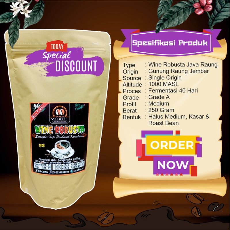 Jual Kopi Wine |Fermentasi| Robusta Java Raung | 250 Gram | SS Coffee | Shopee Indonesia