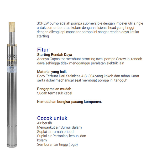 Jual Pompa Celup Body 2" 1/2 HP INOTO Submersible Pump Satelit Tanam 0 ...