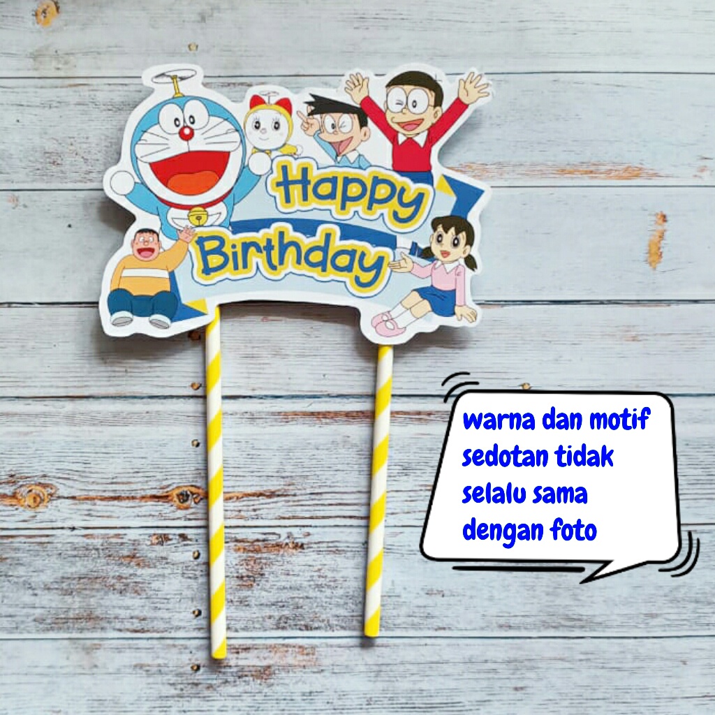 Jual cake topper sedotan ganda hiasan kue ulang tahun karakter doraemon ...