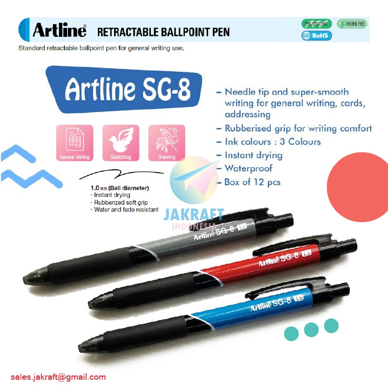 Jual (1 Pcs) Pulpen Bolpen Pen Klik Permanen ARTLINE SG-8 | SG8 ...