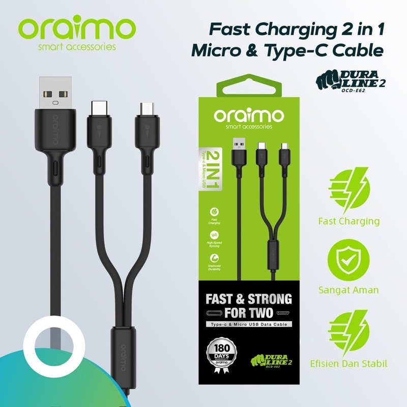 Jual Oraimo Kabel Data 2in1 Fast Charging Micro USB & Type-C Data Cable ...