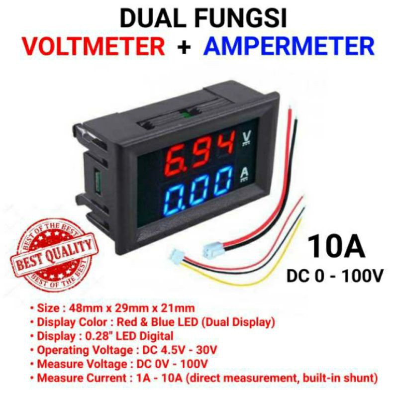 Jual Pengukur Dual Voltase Amper Meter Digital AmpereMeter dan Voltmeter 10A 0-100V Ammeter ...