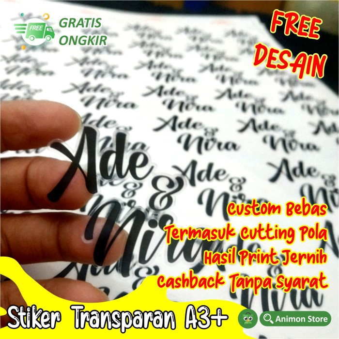 Jual Cetak Print Custom Stiker Transparan A3 Stiker Label Logo Free ...