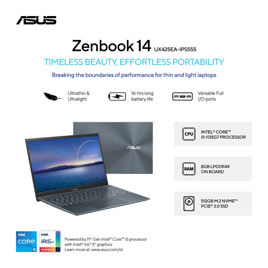 Jual ASUS ZenBook 14 UX425EA-IPS555 I5-1135G7 8GB/512GB SSD | Shopee ...
