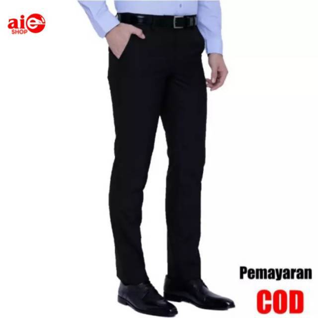 Jual Celana Kerja Slimfit Bahan Wool Hitam / Panjang Formal / Kerja / Bahan Pria Kantor Slim Fit ...