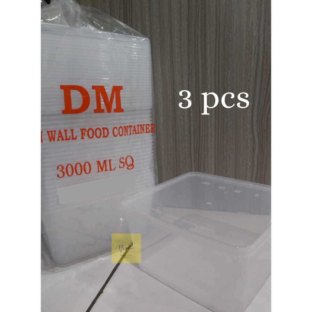 Jual Thinwall Kotak Persegi DM 3000 ml - Kotak Makan ANTI PANAS (3 pcs) | Shopee Indonesia