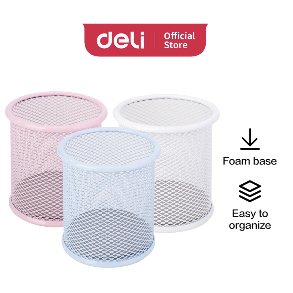 Jual Deli 9153 Tempat Pulpen Putih/Biru/Pink dengan Bahan Metal yang ...